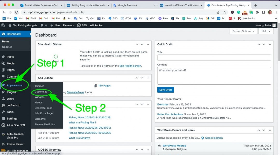 Adding Blog to Menu Bar in GeneratePress