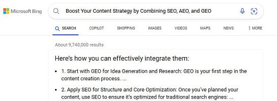 Featured snippet Bing Page 1 Yahoo
